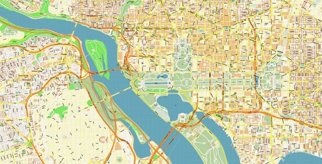 Alexandria Virginia + Washington DC US Map Vector Exact High Detailed ...