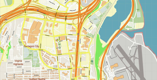 Alexandria Virginia + Washington DC US Map Vector Exact High Detailed ...