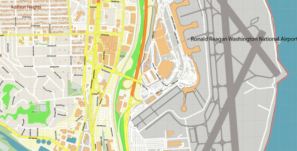 Alexandria Virginia + Washington DC US Map Vector Exact High Detailed ...
