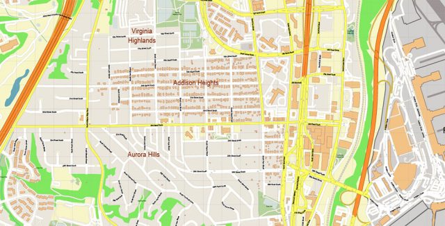 Alexandria Virginia + Washington DC US Map Vector Exact High Detailed ...