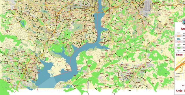 Alexandria Virginia + Washington DC US Map Vector Low Detailed (for ...