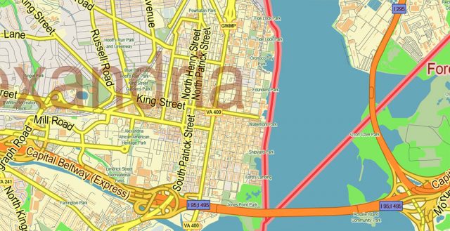 Alexandria Virginia + Washington DC US PDF Vector Map: Low Detailed ...