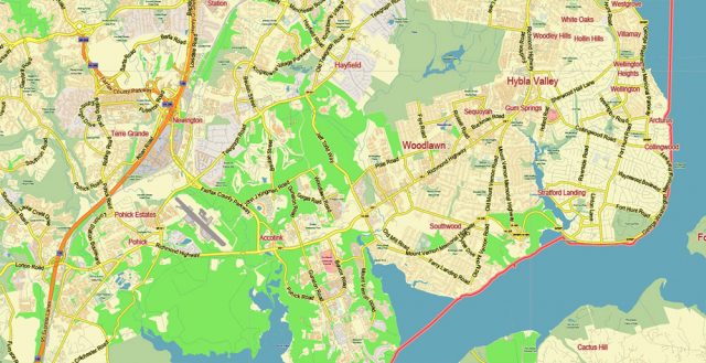 Alexandria Virginia + Washington DC US PDF Vector Map: Low Detailed ...