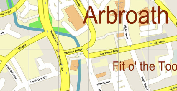 Arbroath UK PDF Vector Map: Exact High Detailed City Plan editable ...