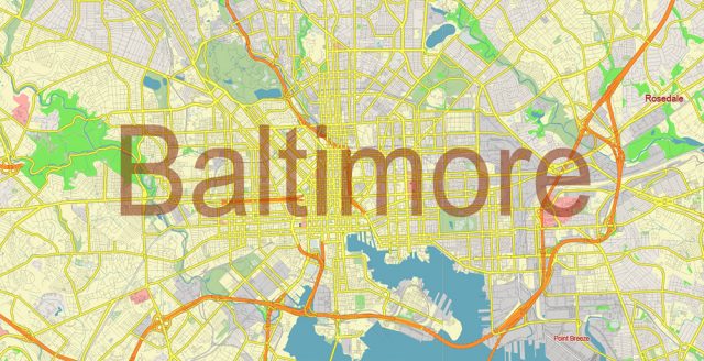 Baltimore Maryland US Vector Map Free Editable Layered Adobe ...