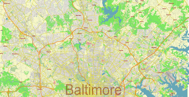 Baltimore Maryland US Vector Map Free Editable Layered Adobe ...