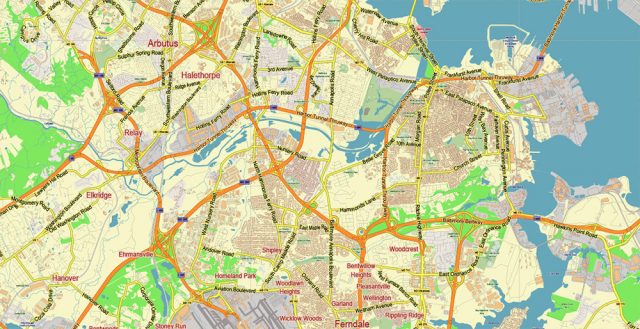 Baltimore Metro Area Maryland US PDF Vector Map: City Plan Low Detailed ...