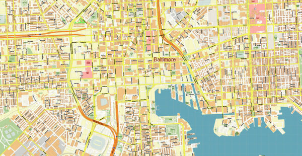 Baltimore Metro Area Maryland US PDF Vector Map Exact High Detailed ...