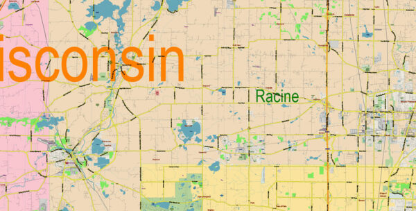 Chicago Illinois Metro Area US PDF Vector Map: Full Extra High Detailed ...