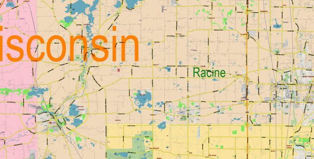 Chicago Illinois Metro Area US PDF Vector Map: Full Extra High Detailed ...