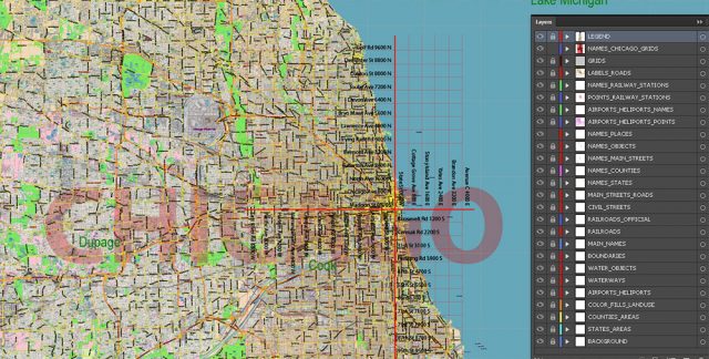 Chicago Illinois Metro Area US PDF Vector Map: Full Extra High Detailed ...
