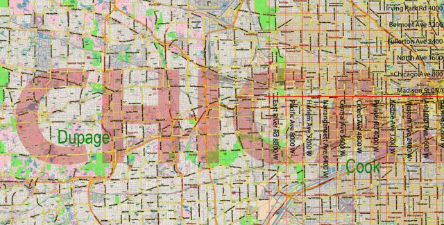 Chicago Illinois Metro Area US Vector Map: Full Extra High Detailed ...