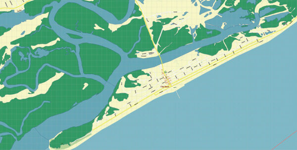 Folly Beach South Carolina US Map Vector Exact High Detailed City Plan ...