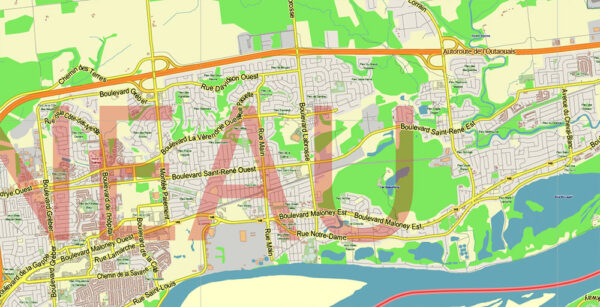 Gatineau Quebec Canada PDF Vector Map: City Plan Low Detailed (for ...