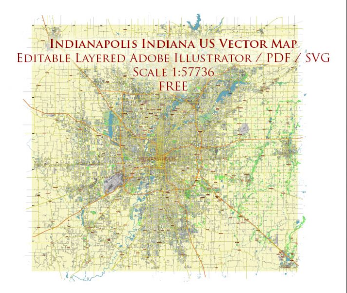 Indianapolis Indiana US Vector Map Free Editable Layered Adobe ...