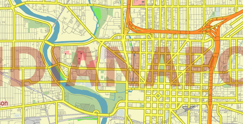 Indianapolis Indiana US Vector Map Free Editable Layered Adobe ...