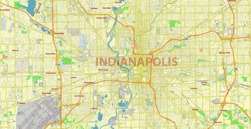 Indianapolis Indiana US Vector Map Free Editable Layered Adobe ...