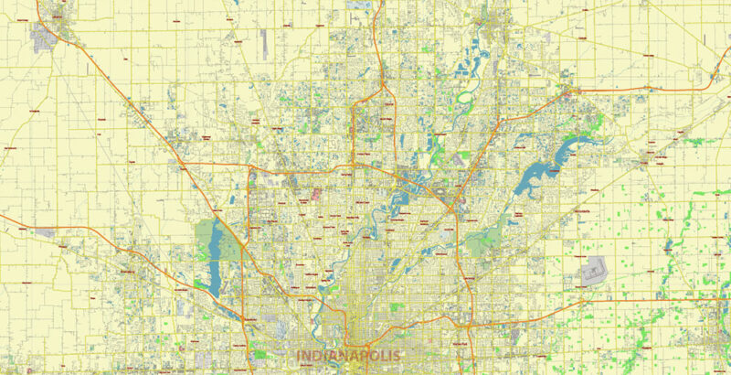 Indianapolis Indiana US Vector Map Free Editable Layered Adobe ...