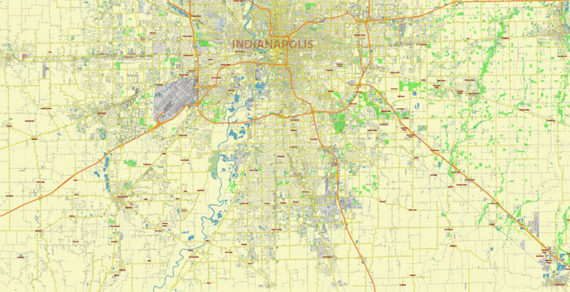 Indianapolis Indiana US Vector Map Free Editable Layered Adobe ...