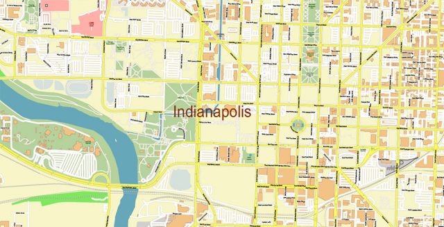 Indianapolis Indiana US Map Vector Exact High Detailed City Plan ...