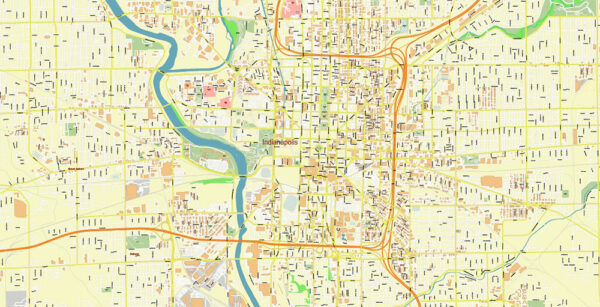 Indianapolis Indiana US Map Vector Exact High Detailed City Plan ...
