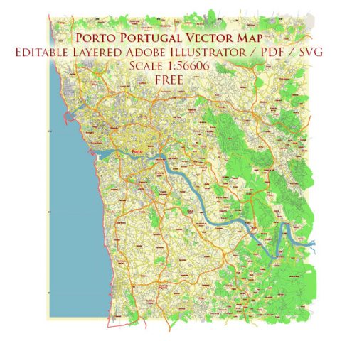 Porto Portugal Vector Map Free Editable Layered Adobe Illustrator + PDF ...