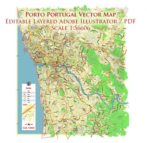 Porto Portugal PDF Vector Map: City Plan Low Detailed (for small print ...