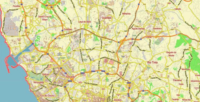 Porto Portugal PDF Vector Map: City Plan Low Detailed (for small print ...