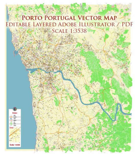Porto Portugal PDF Vector Map: City Plan Low Detailed (for small print ...