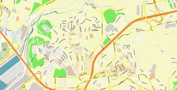 Porto Portugal PDF Vector Map: Exact High Detailed City Plan editable ...