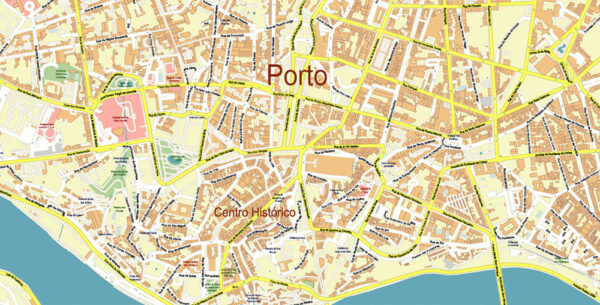 Porto Portugal PDF Vector Map: Exact High Detailed City Plan editable ...