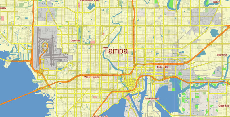 Tampa Bay Florida US Vector Map Free Editable Layered Adobe Illustrator ...