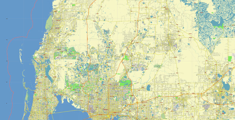 Tampa Bay Florida US Vector Map Free Editable Layered Adobe Illustrator ...