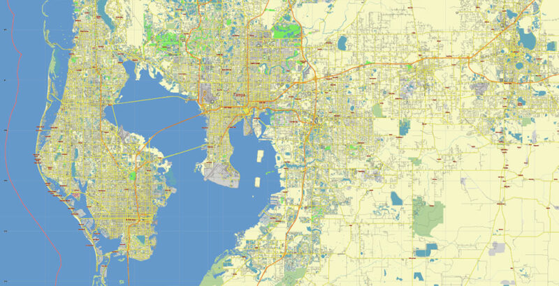 Tampa Bay Florida US Vector Map Free Editable Layered Adobe Illustrator ...