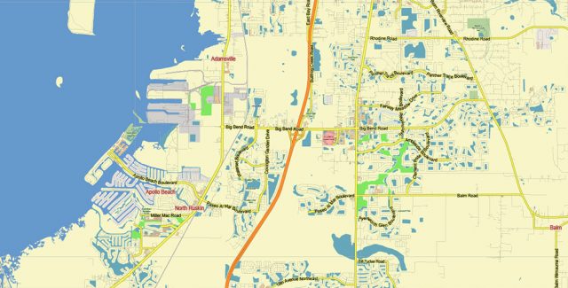 Tampa Bay Florida US Map Vector City Plan Low Detailed (for small print ...