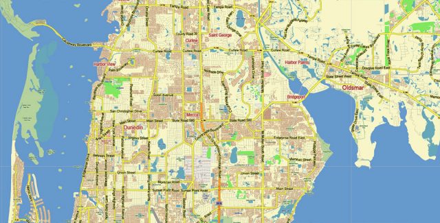 Tampa Bay Florida US Map Vector City Plan Low Detailed (for small print ...