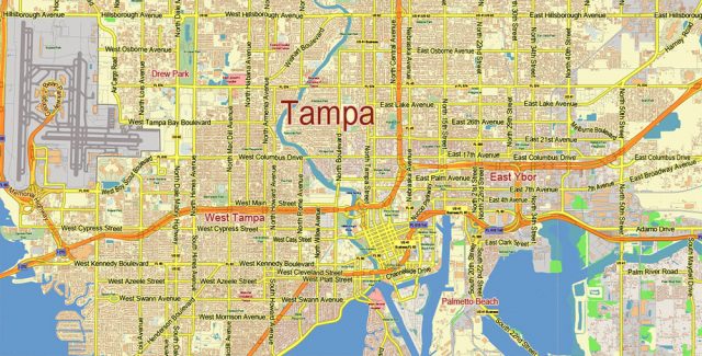 Tampa Bay Florida US Map Vector City Plan Low Detailed (for small print ...