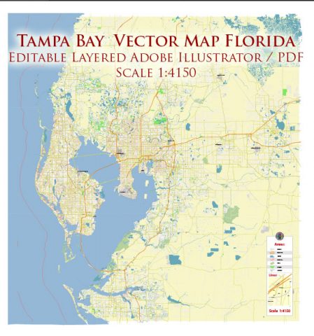 Tampa Bay Florida US Map Vector Exact High Detailed City Plan editable ...