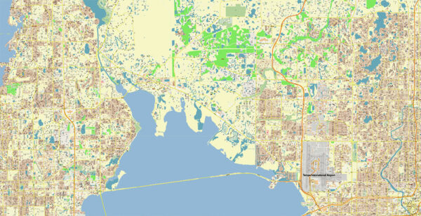Tampa Bay Florida US Map Vector Exact High Detailed City Plan editable ...
