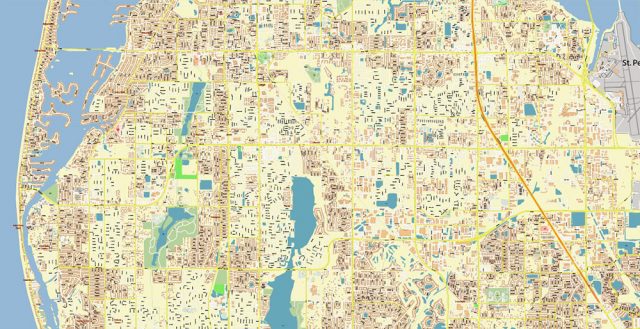 Tampa Bay Florida US Map Vector Exact High Detailed City Plan editable ...