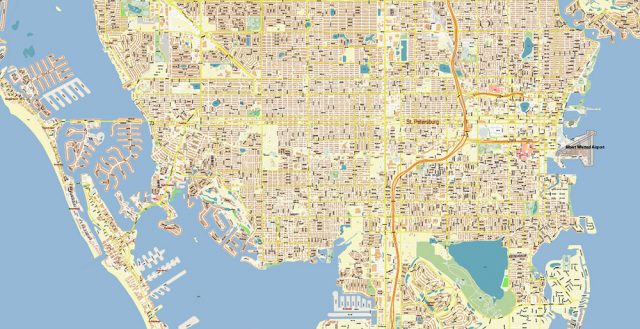 Tampa Bay Florida US PDF Vector Map: Exact High Detailed City Plan ...