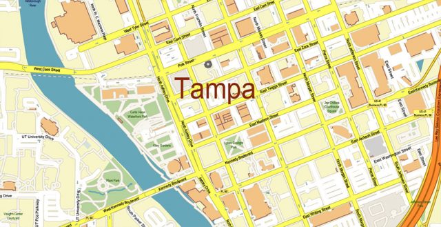 Tampa Bay Florida US Map Vector Exact High Detailed City Plan editable ...