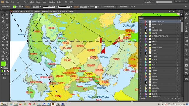 World PDF Vector Map: Dymaxion Projection Adobe PDF Detailed Divided by ...