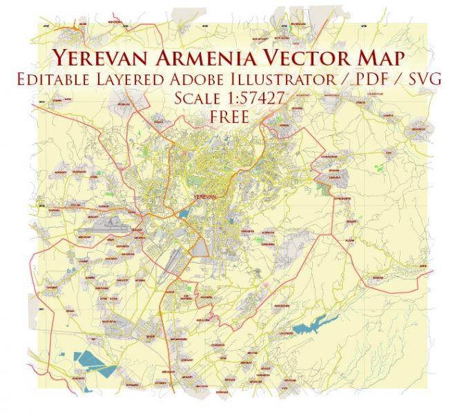 Yerevan Armenia Vector Map Free Editable Layered Adobe Illustrator ...