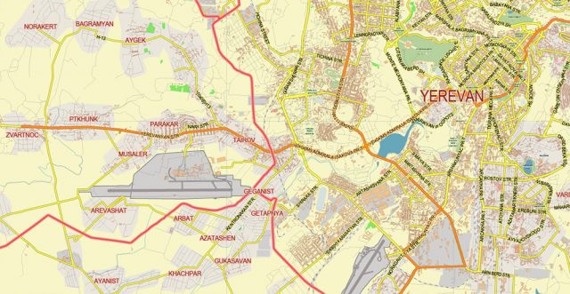 Yerevan Armenia Map Vector City Plan Low Detailed (for small print size ...