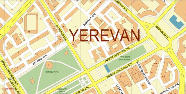 Yerevan Armenia Map Vector Exact High Detailed City Plan editable Adobe ...