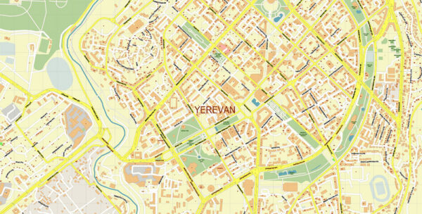 Yerevan Armenia Map Vector Exact High Detailed City Plan editable Adobe ...