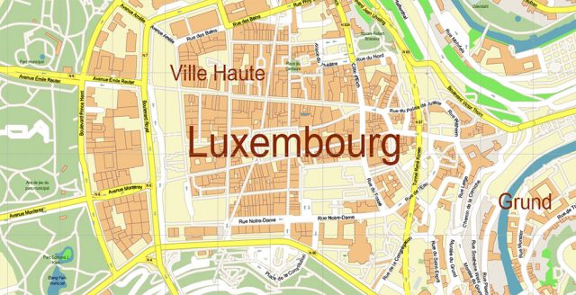 Luxembourg City Metro Area PDF Vector Map: Exact High Detailed City Plan editable Adobe PDF ...