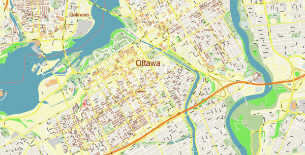 Ottawa Canada PDF Vector Map: Exact High Detailed City Plan editable ...