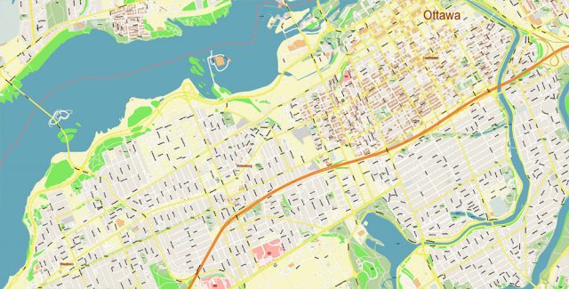 Ottawa Canada PDF Vector Map: Exact High Detailed City Plan editable ...
